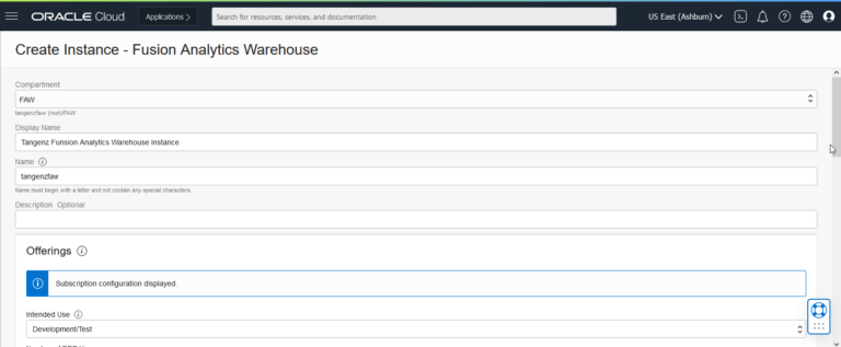Creating Your First Fusion Analytics Warehouse(FAW) Instance