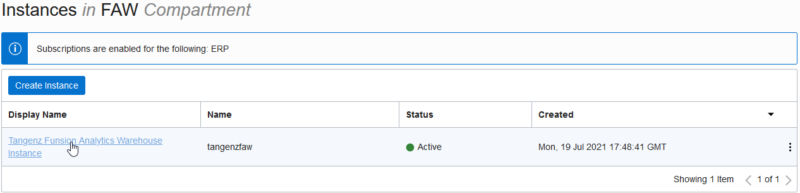 Creating Your First Fusion Analytics Warehouse(FAW) Instance